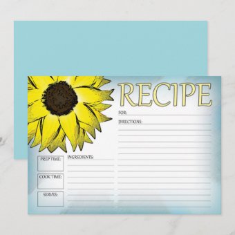 Sunflower Recipe Card | Zazzle