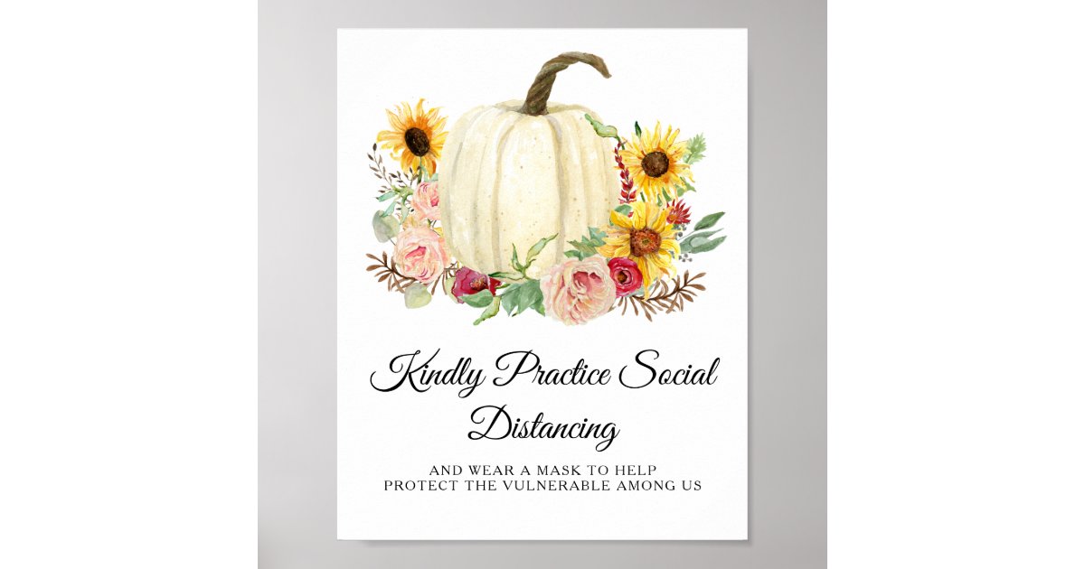 Sunflower Red Pink Floral Pumpkin Social Distance Poster | Zazzle