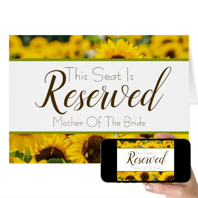 Sunflower Reserved Seat Wedding Sign | Zazzle