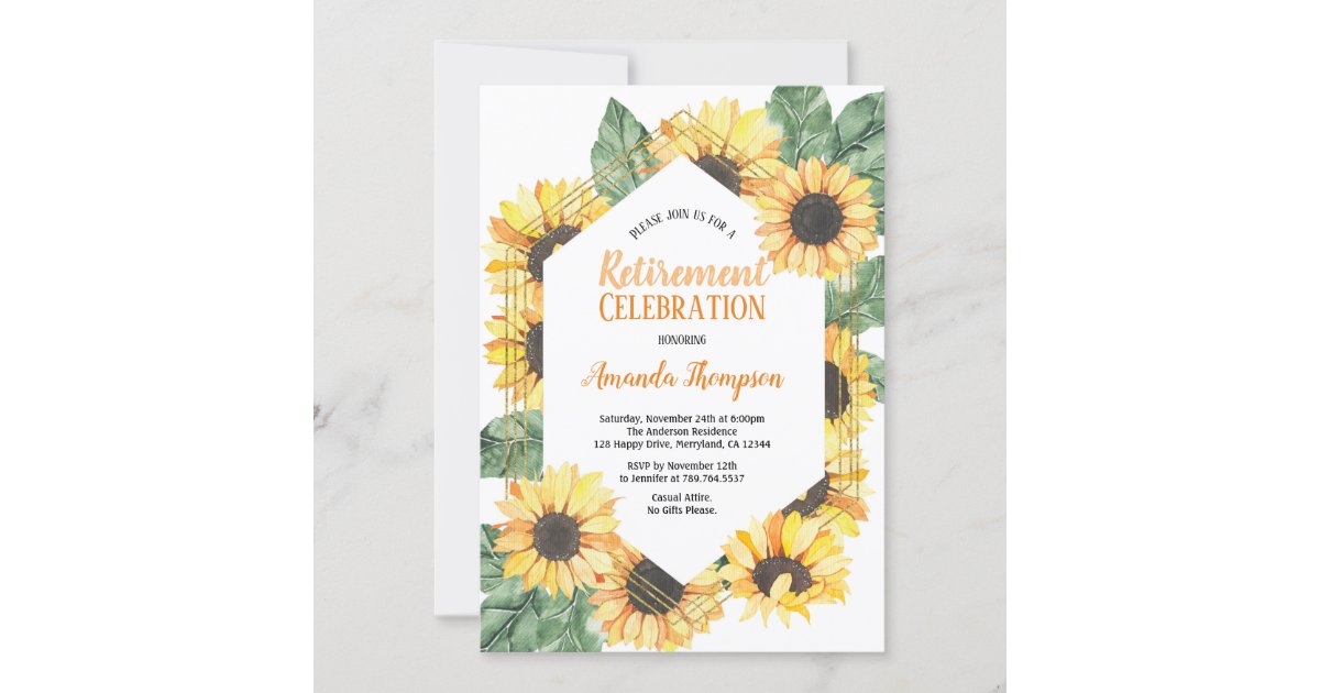 Sunflower Retirement Celebration Dinner Invitation | Zazzle