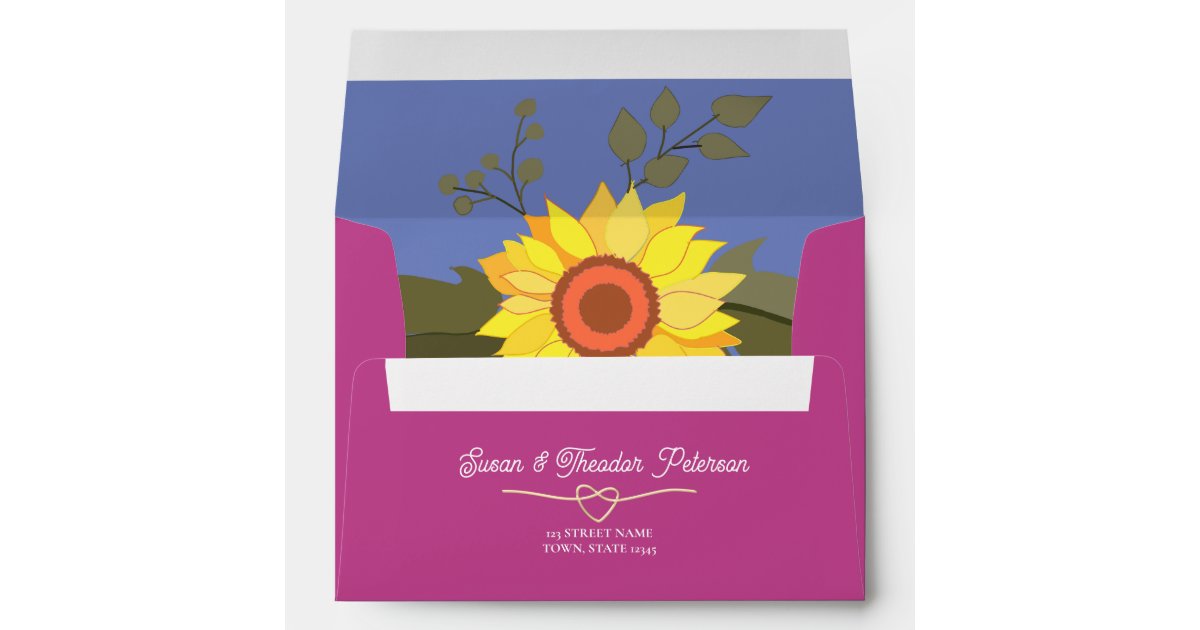 Sunflower Retro Colorful Wedding Envelope | Zazzle