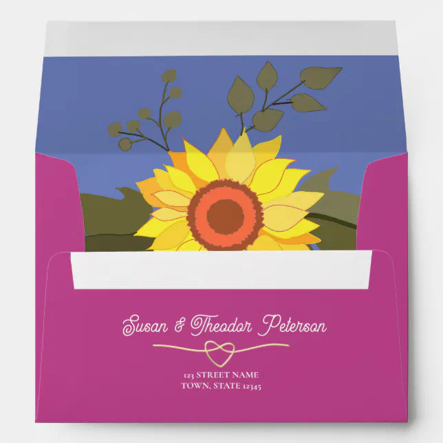 Sunflower Retro Colorful Wedding Envelope | Zazzle