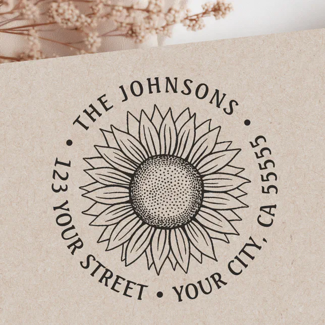 Sunflower return address self-inking stamp | Zazzle