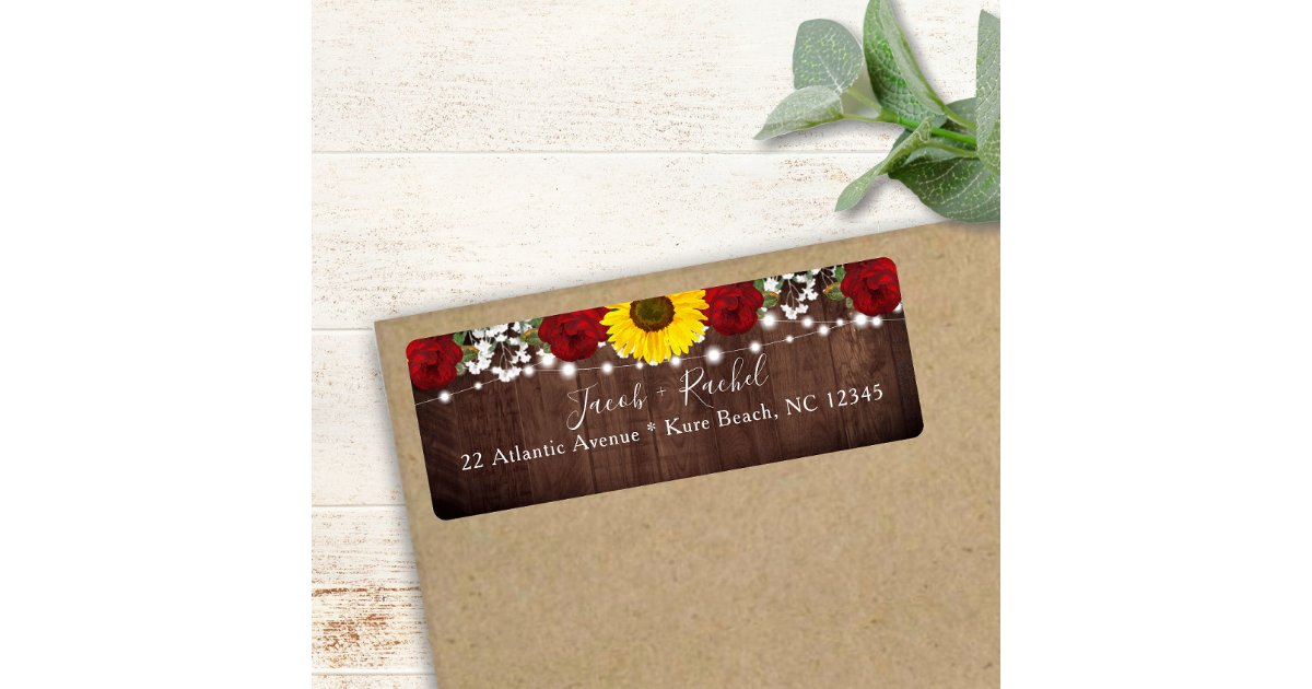 Sunflower Roses Mason Jar Lights Rustic Wedding Label | Zazzle