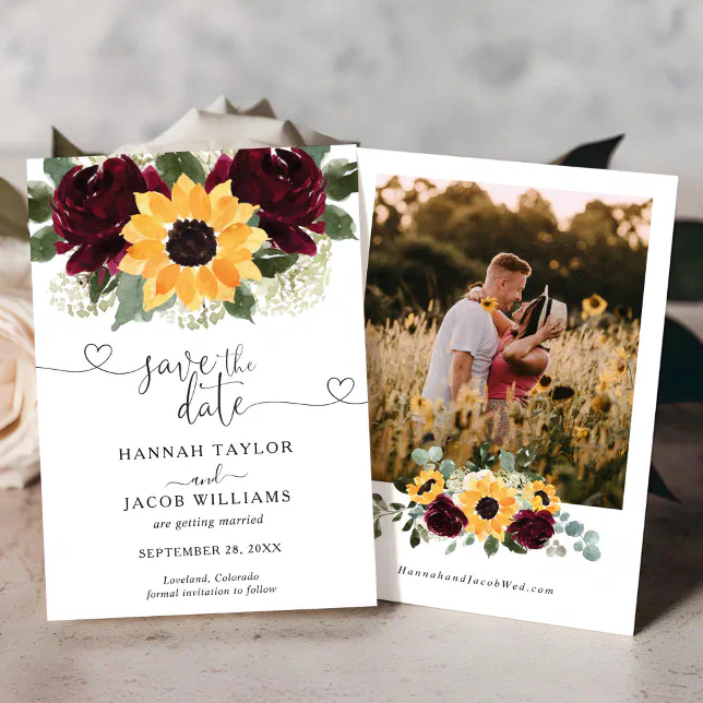 Sunflower Roses Photo Rustic Wedding Save The Date | Zazzle