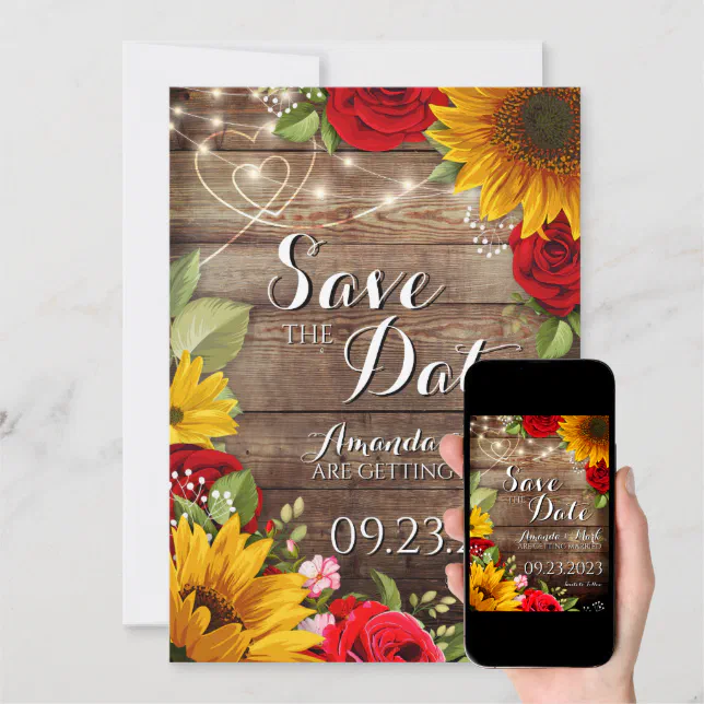 Sunflower & Roses Save the Date Card | Zazzle