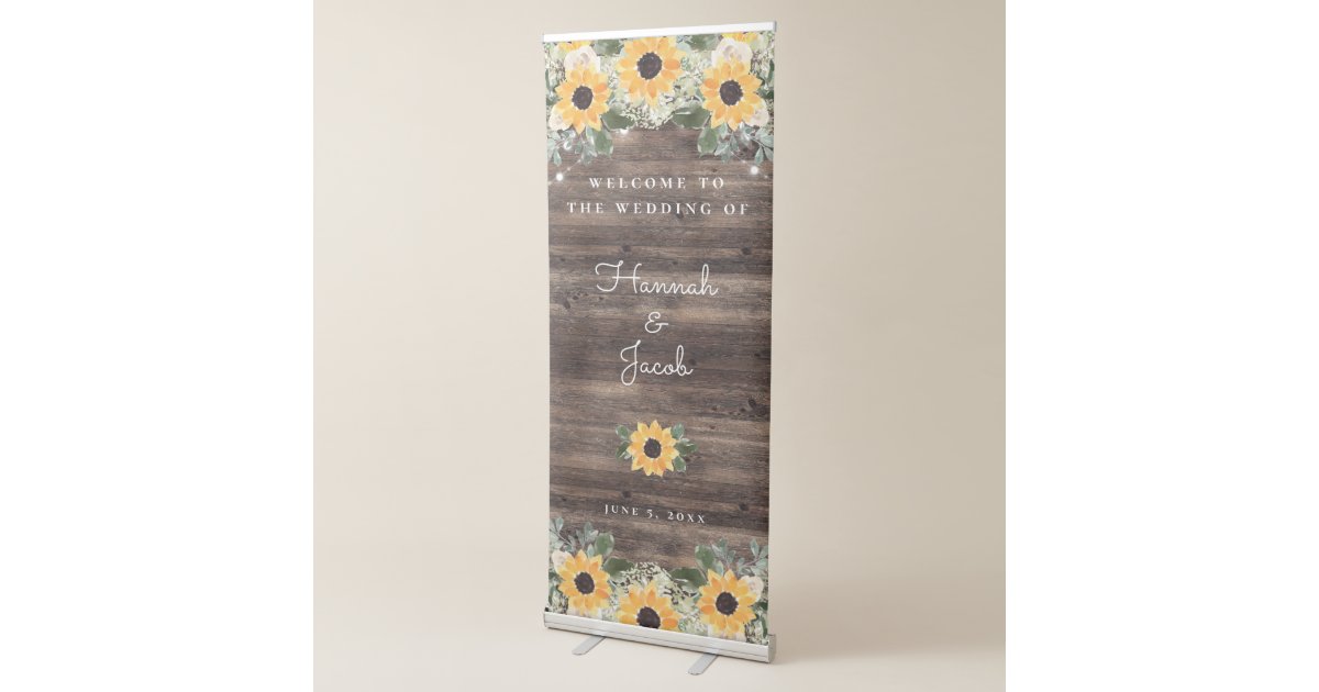 Sunflower Rustic Barn Wood Wedding Welcome Retractable Banner | Zazzle