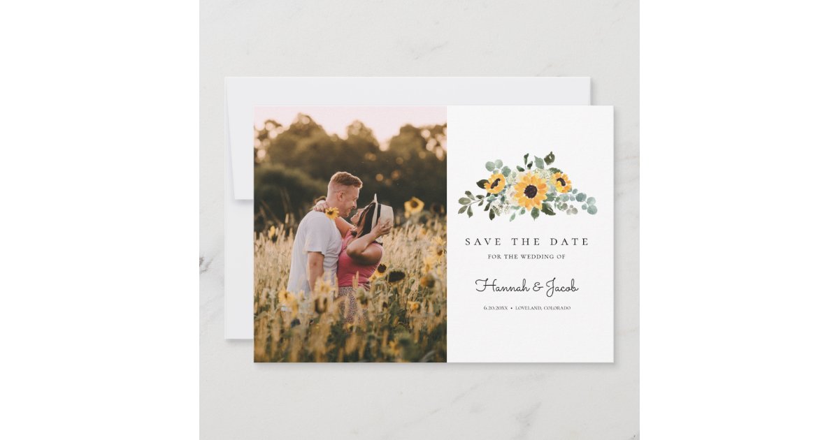 Sunflower Rustic Eucalyptus Photo Save The Date | Zazzle