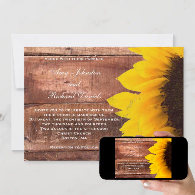 Sunflower Rustic Wedding Invitation | Zazzle