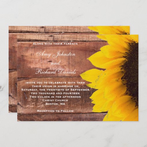 Sunflower Rustic Wedding Invitation | Zazzle