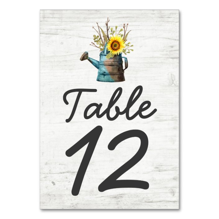 Sunflower & Rustic Wood Farm Wedding Table Number | Zazzle.com