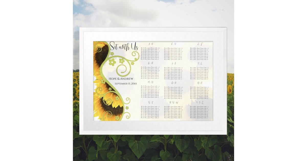 Sunflower Seating Chart Table Numbers | Zazzle