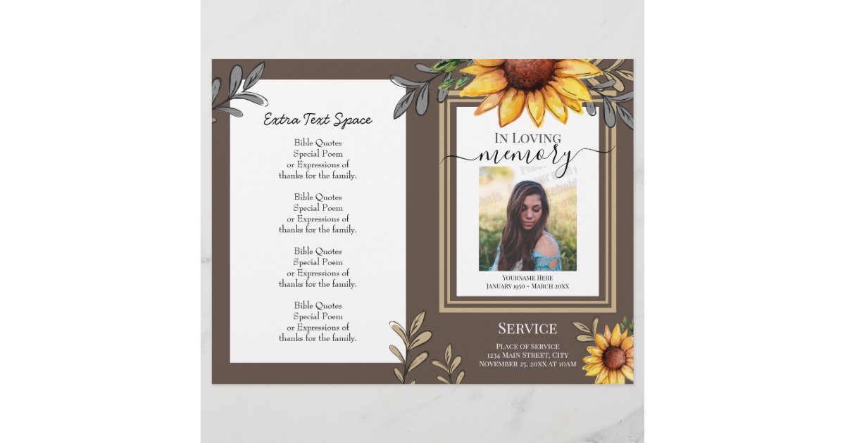 Sunflower Simple Photo Funeral Program Budget | Zazzle