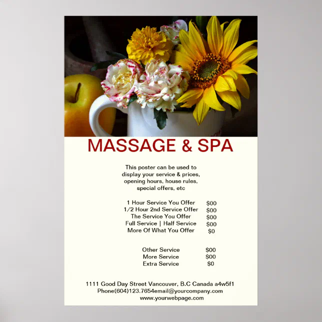 Sunflower Spa Massage Beauty Salon Poster | Zazzle