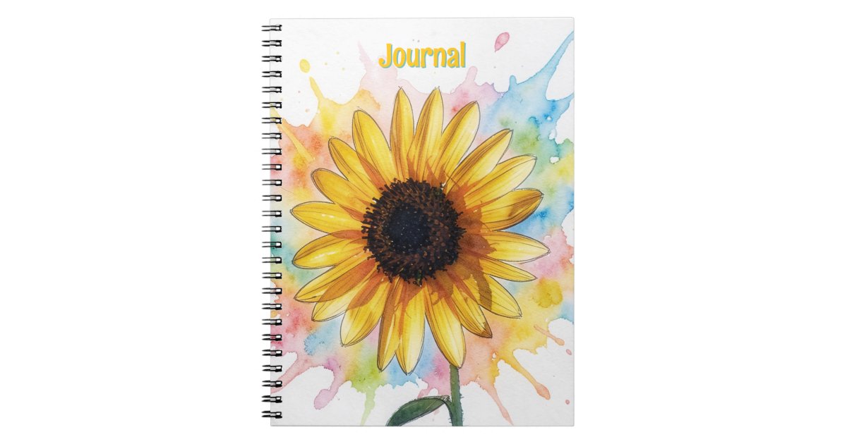 Sunflower Splash Flower Art Personalize Journal | Zazzle
