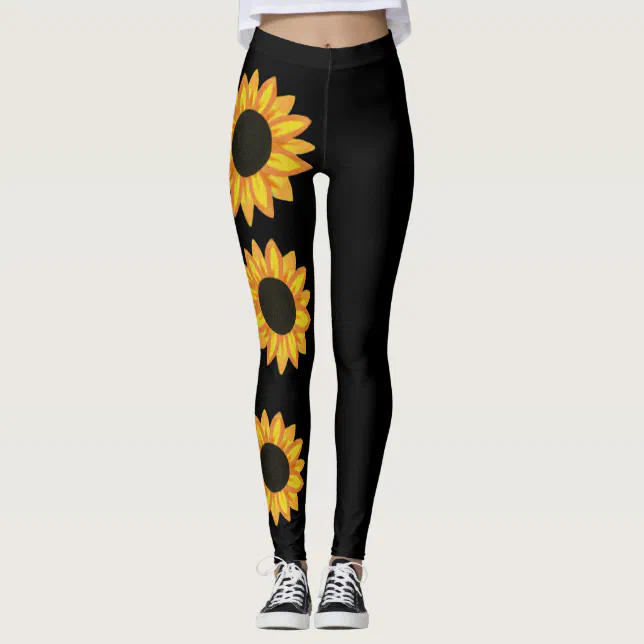 Sunflower Sporty Chic Activewear Black Leggings | Zazzle