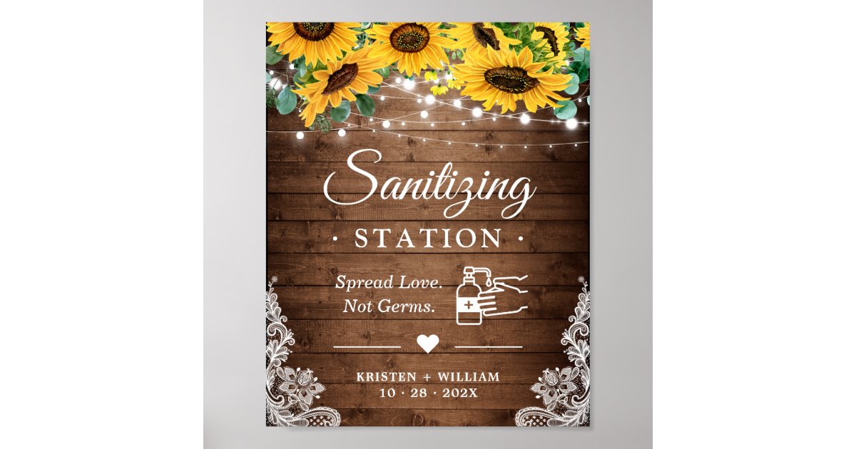 Sunflower String Lights Sanitizing Station Sign | Zazzle
