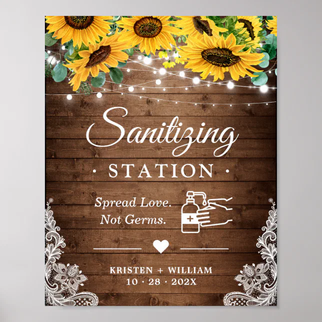 Sunflower String Lights Sanitizing Station Sign | Zazzle
