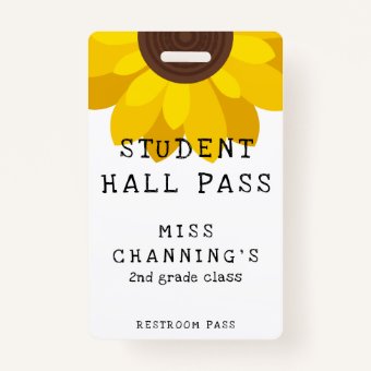 Sunflower Student Hall Pass Badge | Zazzle