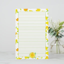 Sunflower Sunshine Yellow Watercolor Flowers Lined Stationery | Zazzle