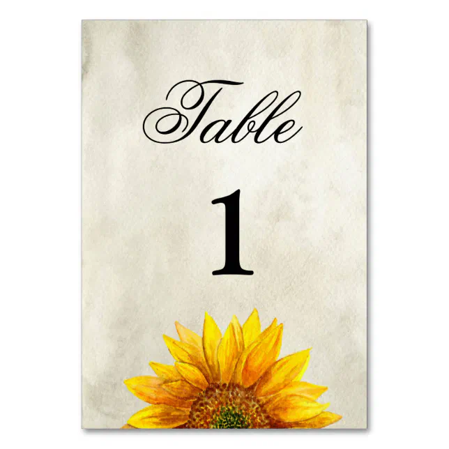 Sunflower table number. Rustic wedding. Country Table Number | Zazzle