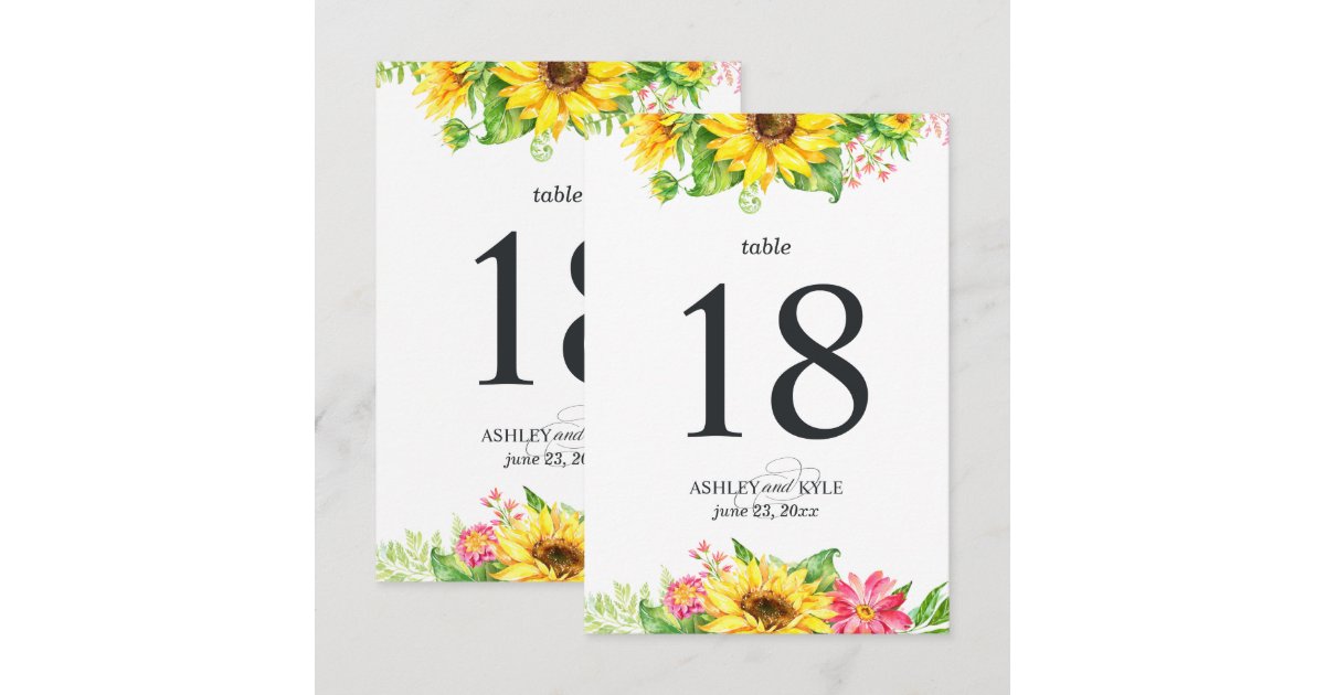 Sunflower table number with white background | Zazzle