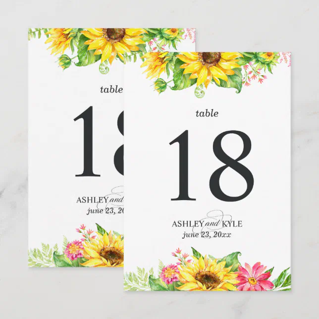 Sunflower table number with white background | Zazzle