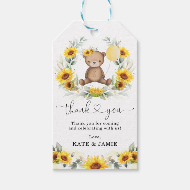 Sunflower Teddy Bear Summer Greenery Wreath Favors Gift Tags | Zazzle