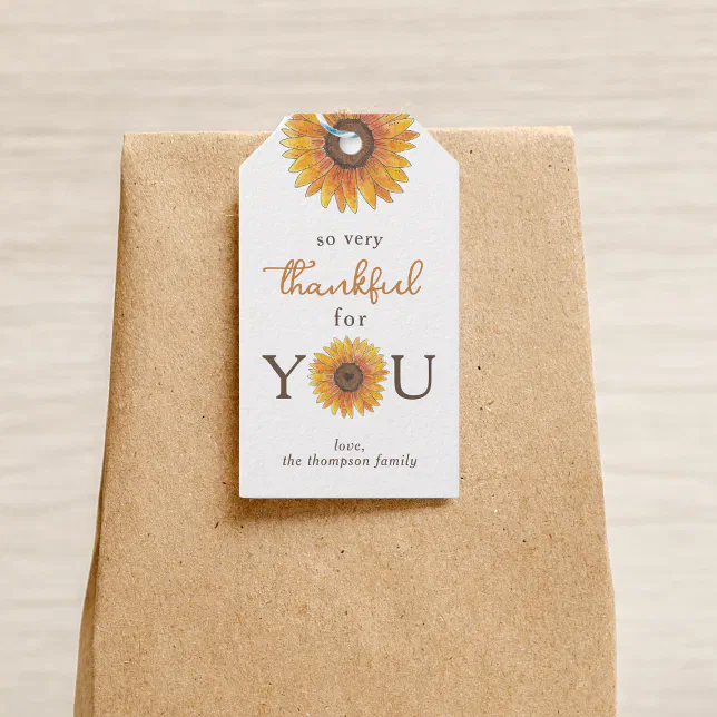 Sunflower Thankful for you Teacher Appreciation Gift Tags | Zazzle