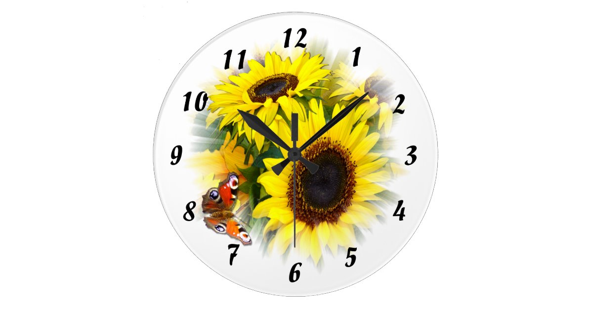 Sunflower Time Large Clock | Zazzle