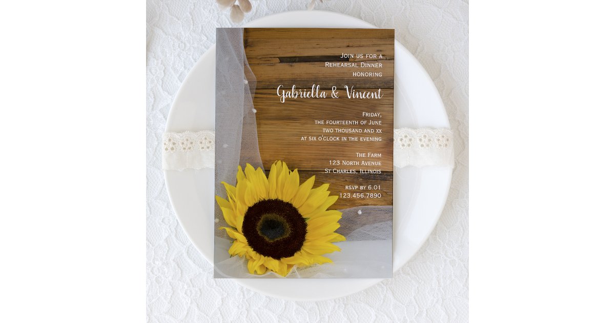 Sunflower Veil Country Wedding Rehearsal Dinner Invitation | Zazzle
