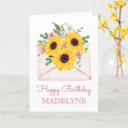 Sunflower Watercolor Botanical Happy Birthday Card | Zazzle
