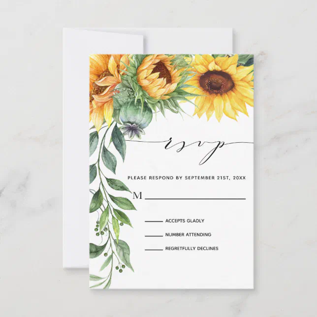 Sunflower Watercolor Modern Botanical RSVP Card | Zazzle