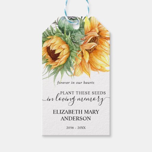 Sunflower Watercolor Seed Packet Memorial Funeral Gift Tags | Zazzle