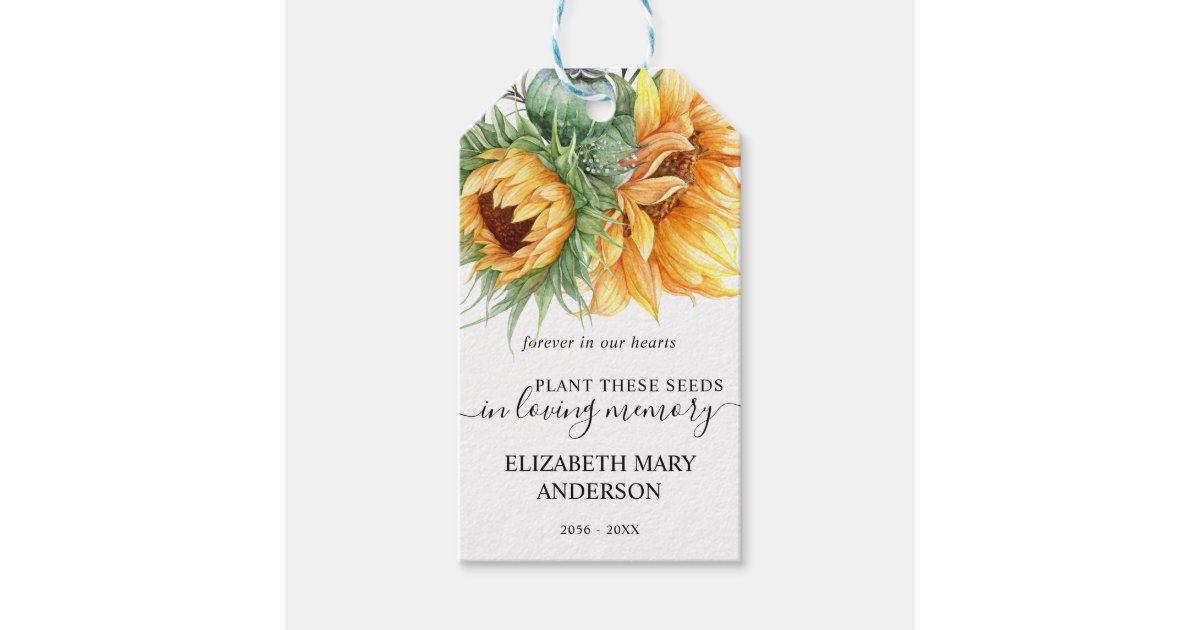 Sunflower Watercolor Seed Packet Memorial Funeral Gift Tags | Zazzle