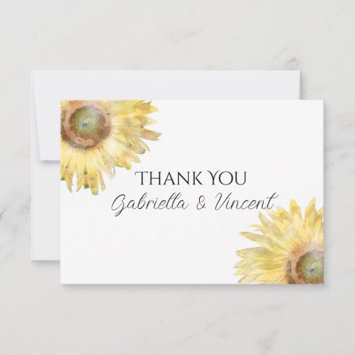 Sunflower Watercolor Wedding Flat Thank You Notes | Zazzle