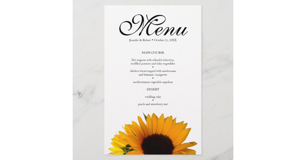 Sunflower Wedding Dinner Menu Card | Zazzle