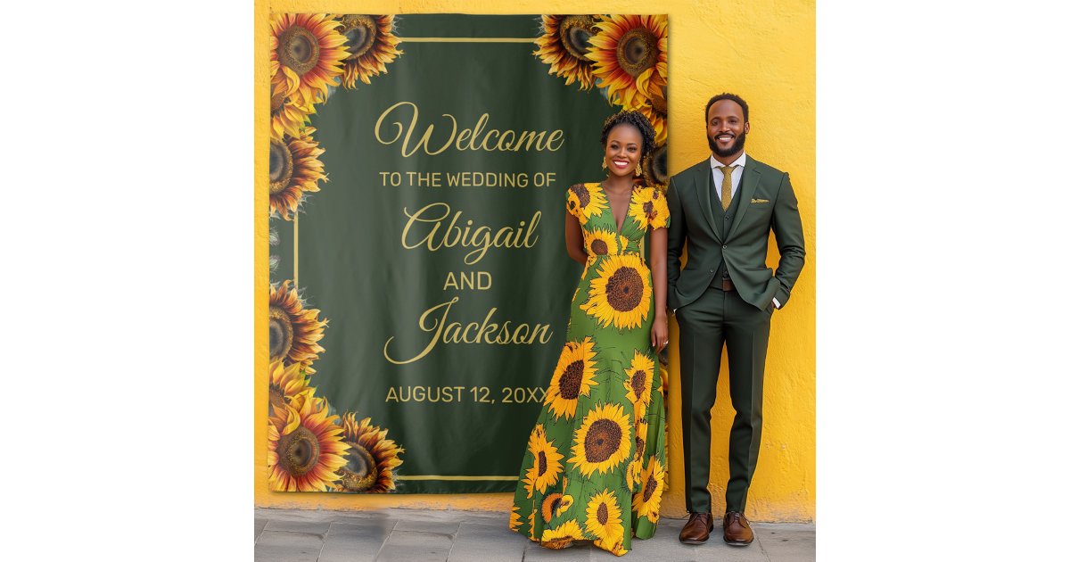 Sunflower Wedding Green & Gold Wedding Backdrop | Zazzle