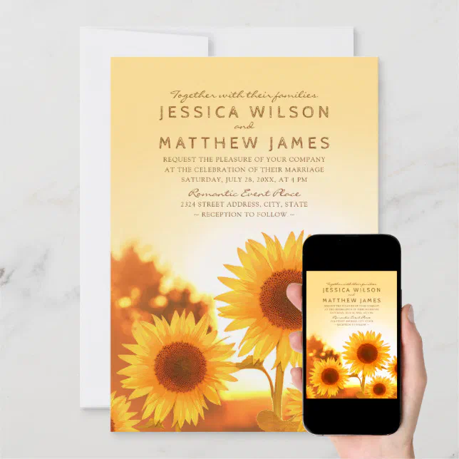 Sunflower Wedding Invitations Rustic Fall | Zazzle