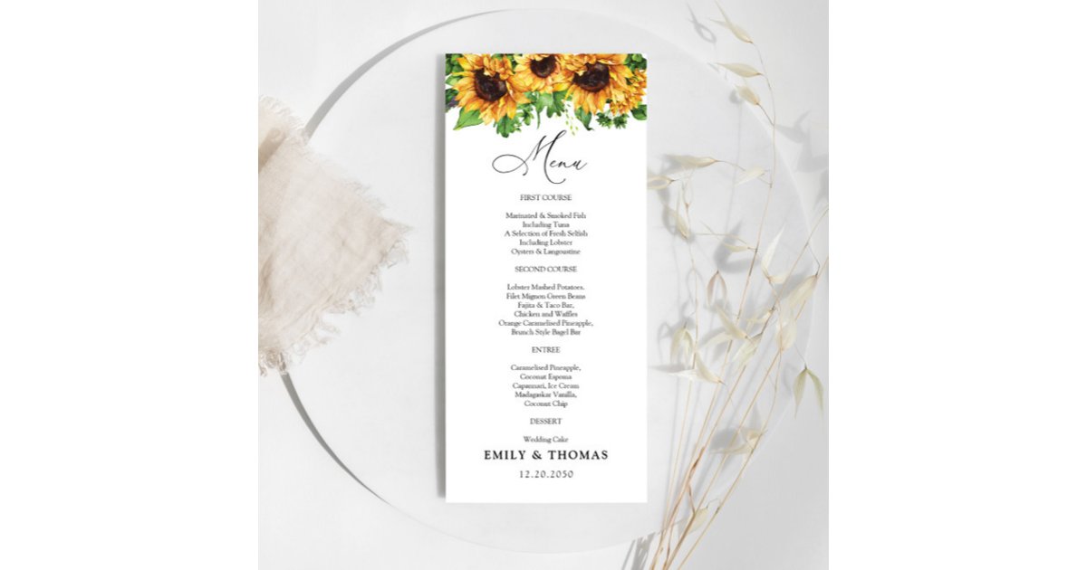 Sunflower Wedding Menu | Zazzle