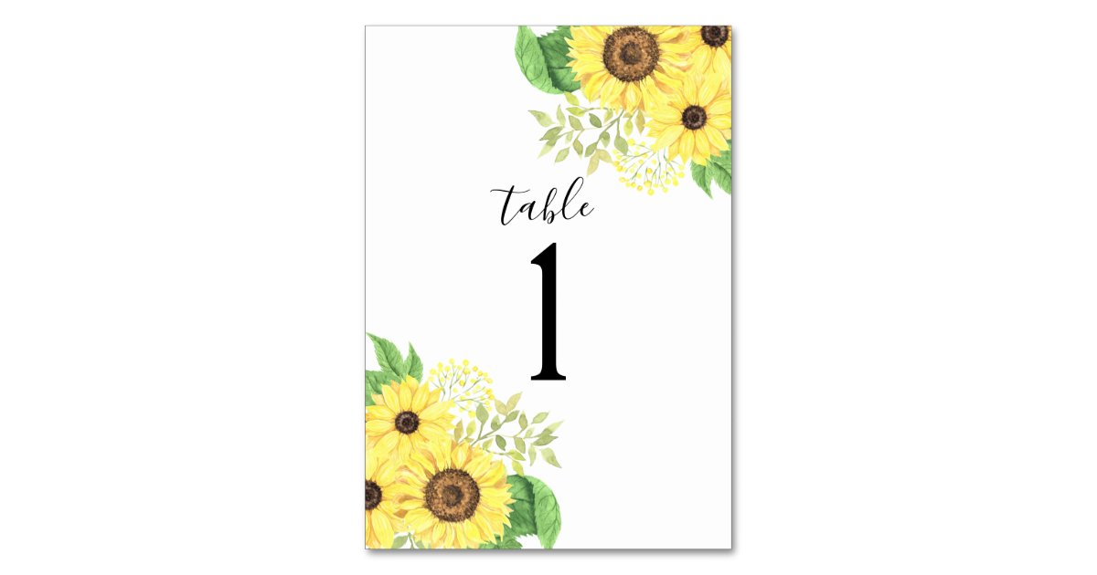 Sunflower wedding number Table Card | Zazzle