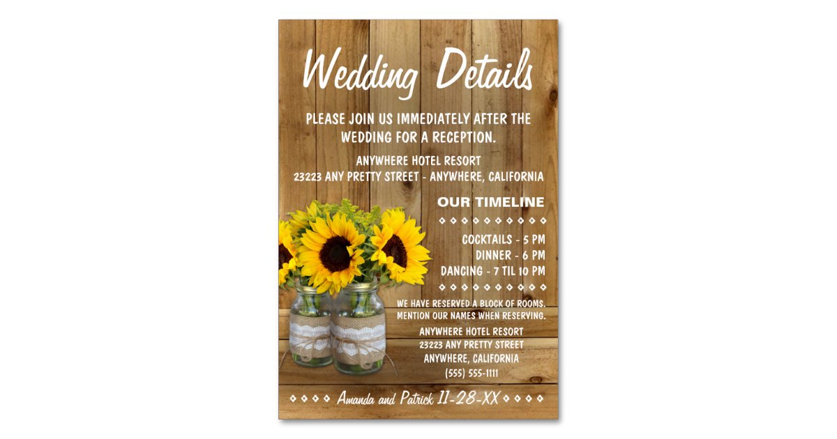 Sunflower Wedding Reception + Accommodation Cards | Zazzle