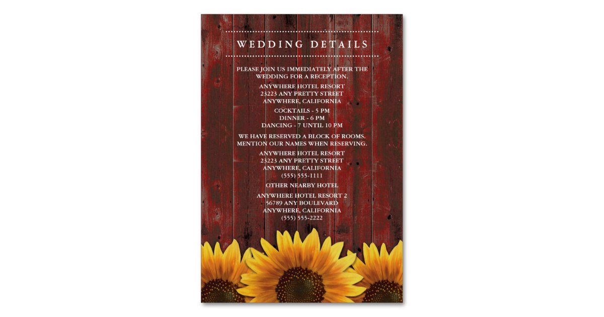 Sunflower Wedding Reception + Accommodation Cards | Zazzle