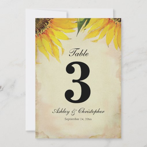 Sunflower Wedding Reception Table Number Three | Zazzle