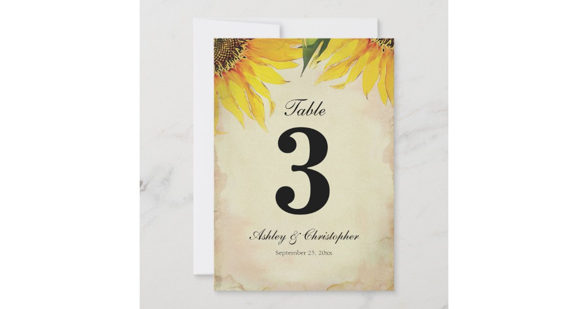 Sunflower Wedding Reception Table Number Three | Zazzle