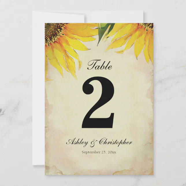 Sunflower Wedding Reception Table Number Two | Zazzle