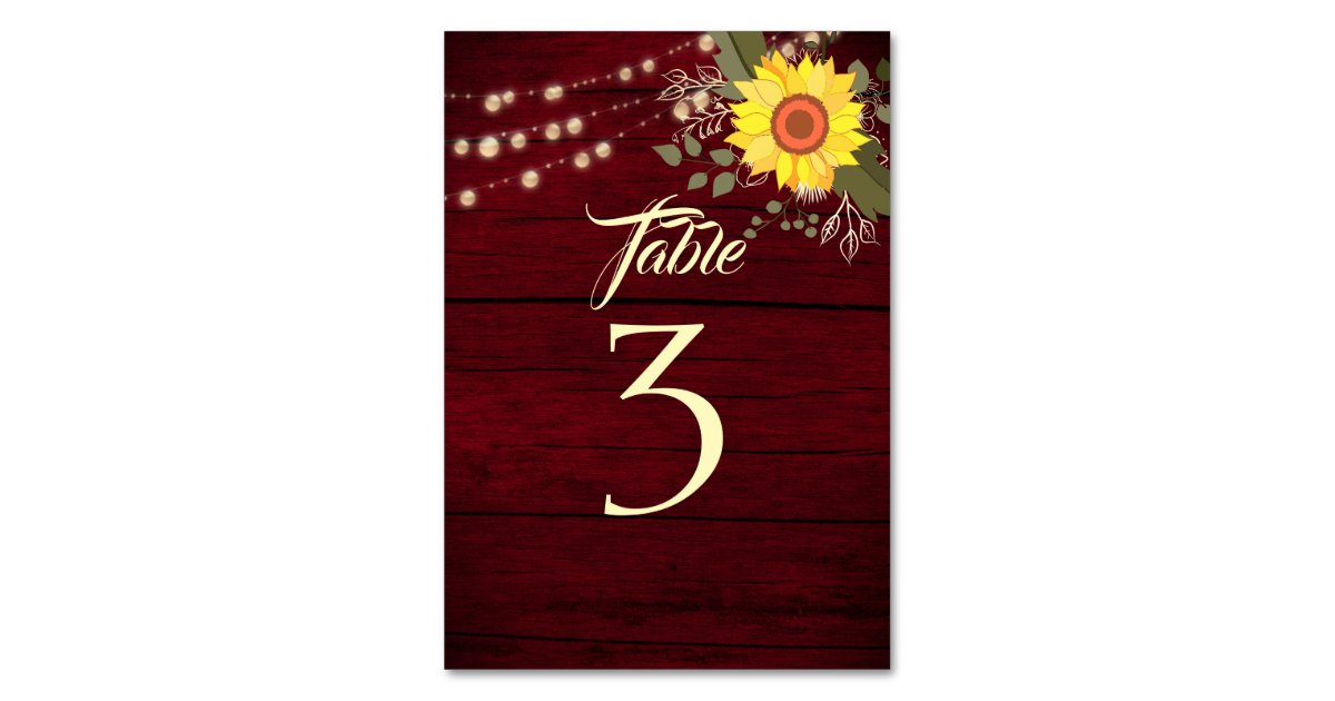 Sunflower Wedding Table Number | Zazzle