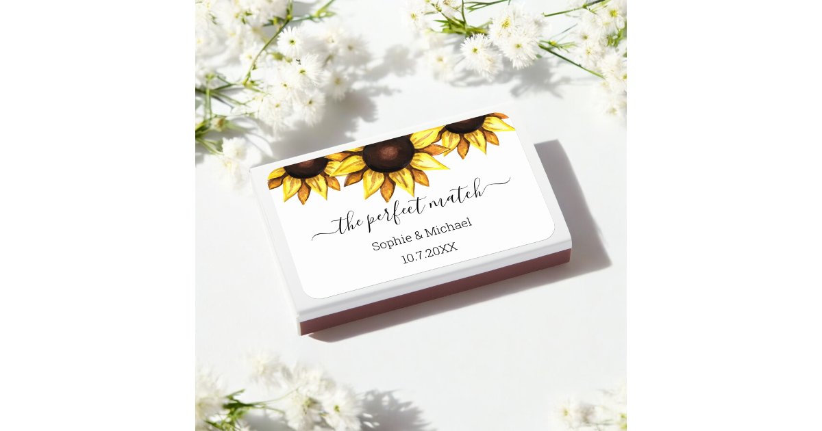 Sunflower Wedding Yellow White Floral Matchboxes | Zazzle