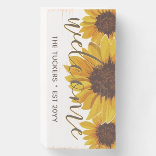 Sunflower Welcome Rustic Home Decor Wooden Box Sign | Zazzle