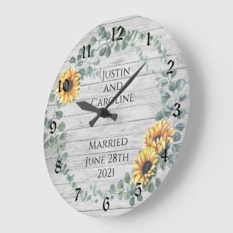 Sunflower Wreath Wedding Keepsake Large Clock | Zazzle